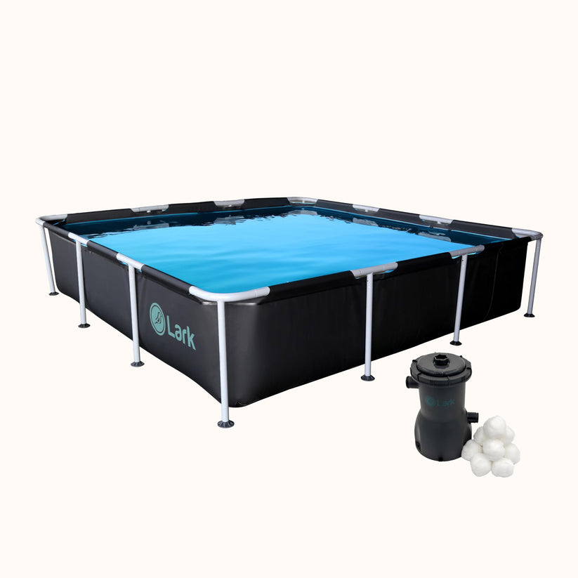 Lark 9' Square Metal Frame Splash Pool with 530 gallon Filtration Pump ...